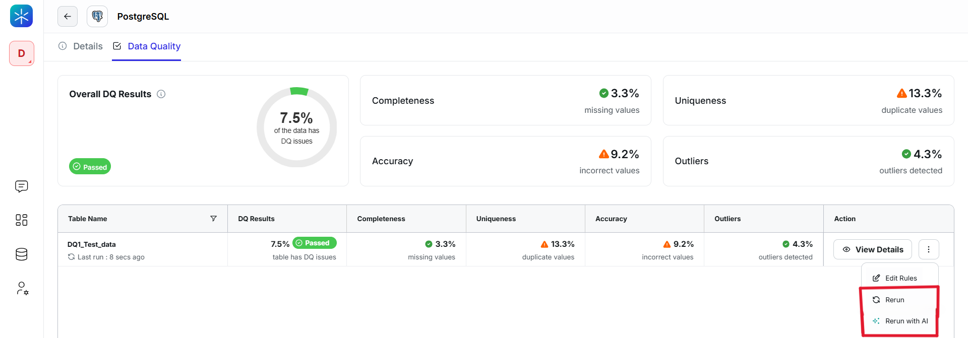 Rerun Data Quality Tests - Lumenn AI